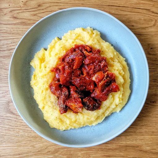 Polenta with a rich Tomato & Mushroom Sauce - the-balanced-plate