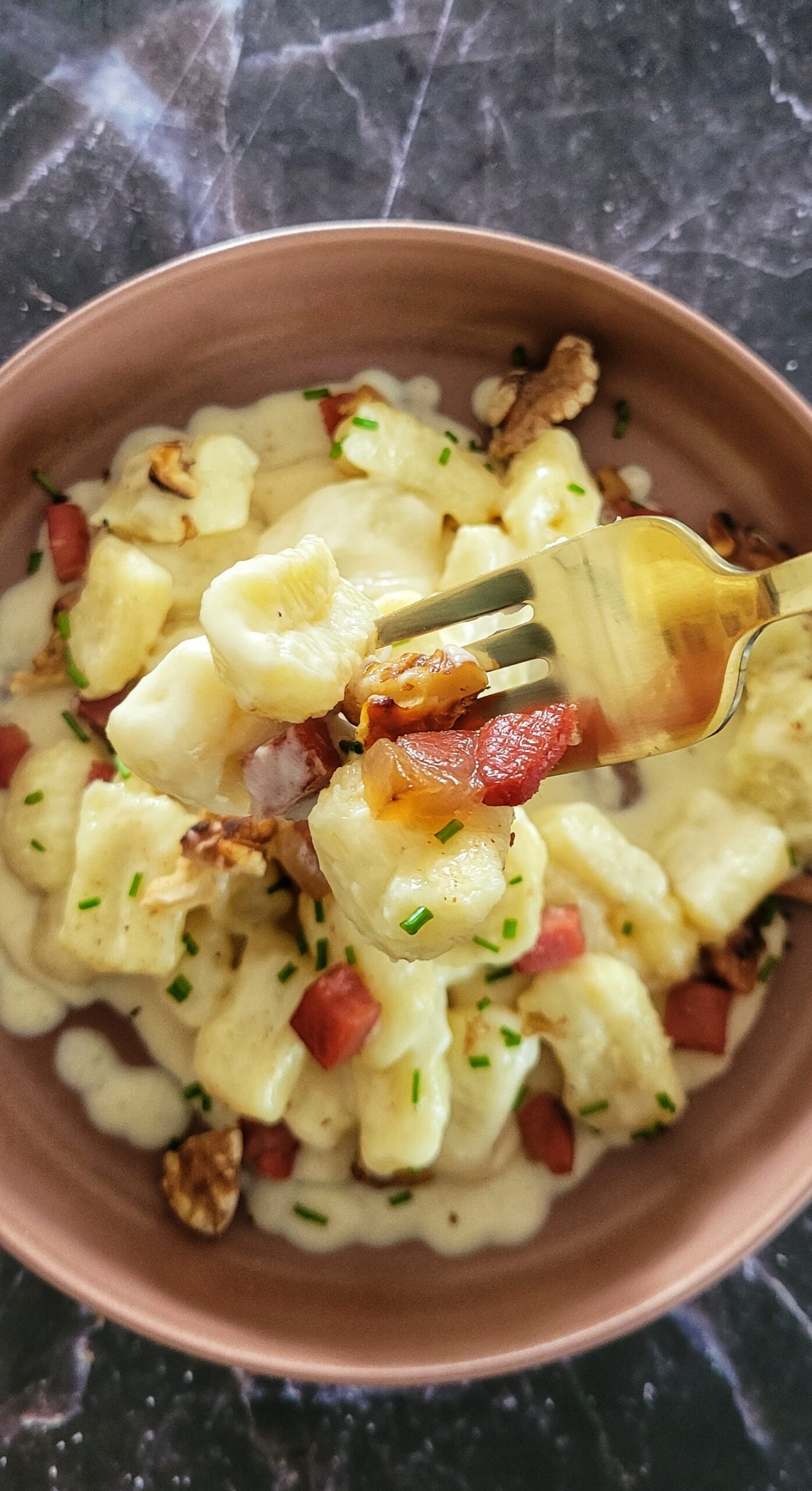 Homemade Gnocchi with Walnut, Speck & Cheesy Sauce - the-balanced-plate