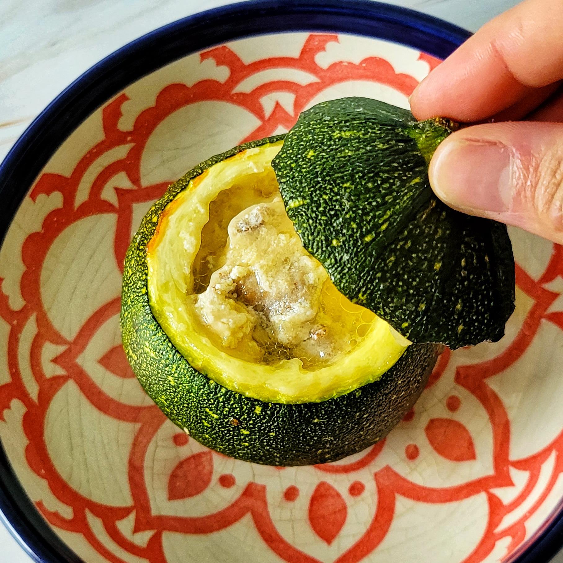 Round Courgettes filled with Ricotta & Sausage - the-balanced-plate