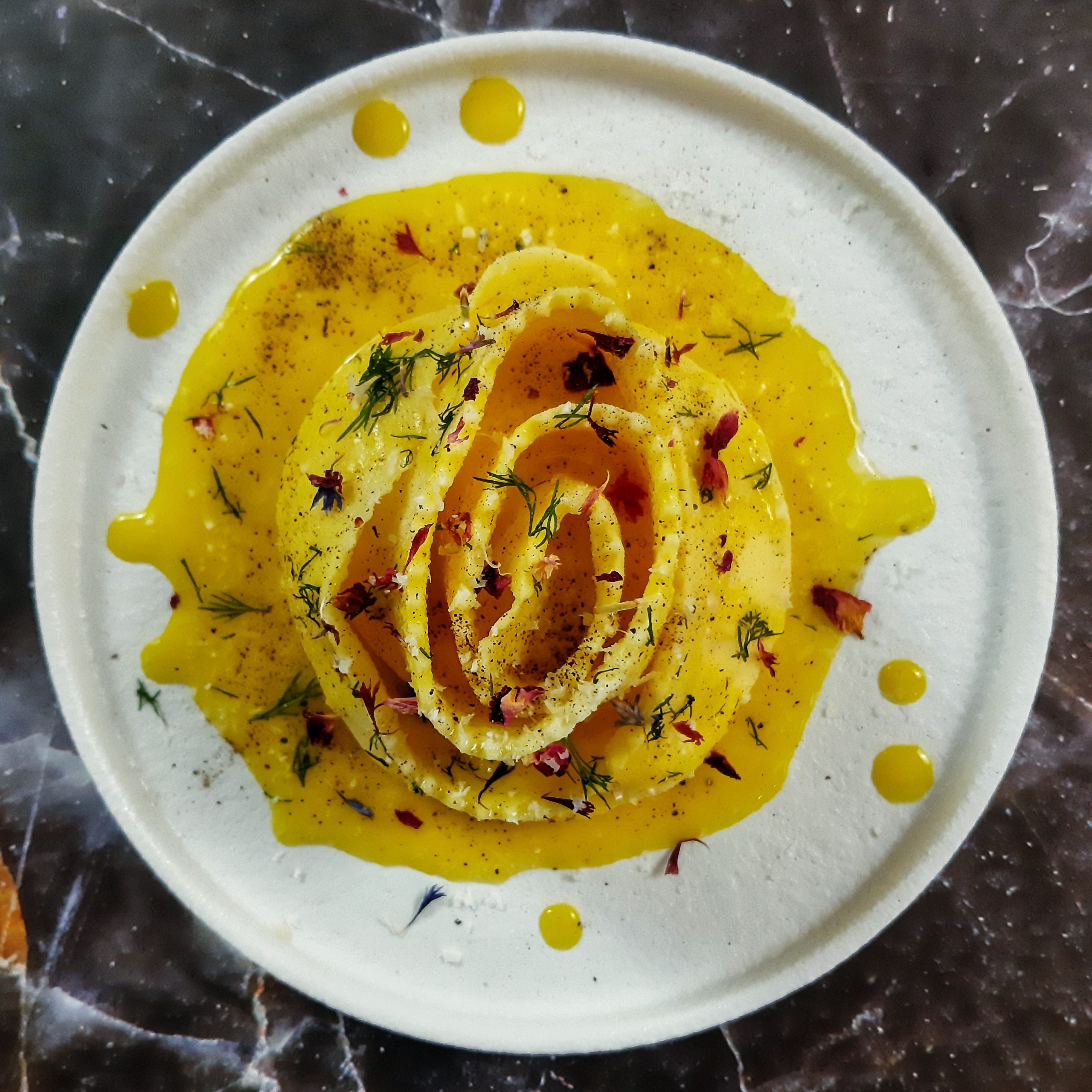 Super Long Raviolo filled with Salmon & Ricotta, with Saffron sauce ...