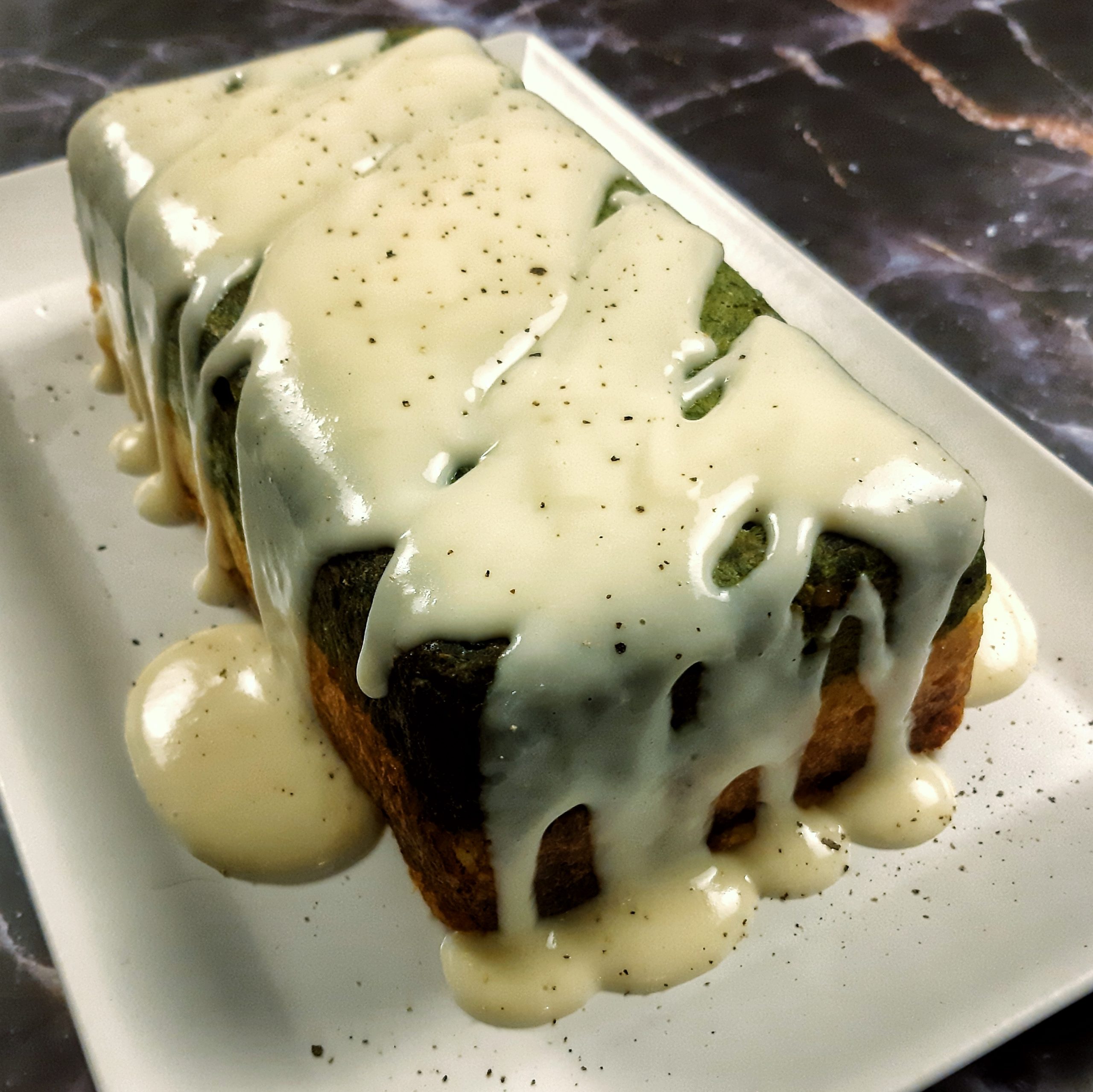 Spinach, Ricotta & Potato Flan covered in a rich Parmigiano Sauce - the ...